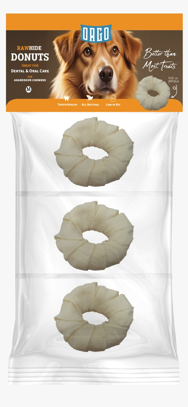 Orgo Rawhide Donuts for Dog Dental Oral Care 3 PC Small